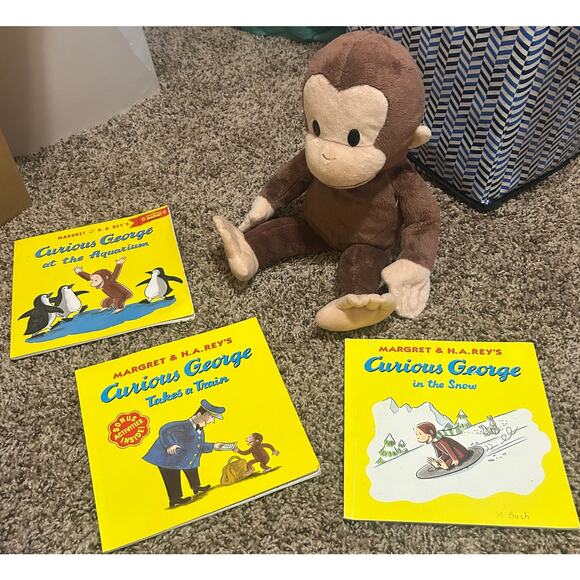 Universal | Toys | Curious George Plush Character Three Books | Poshmark